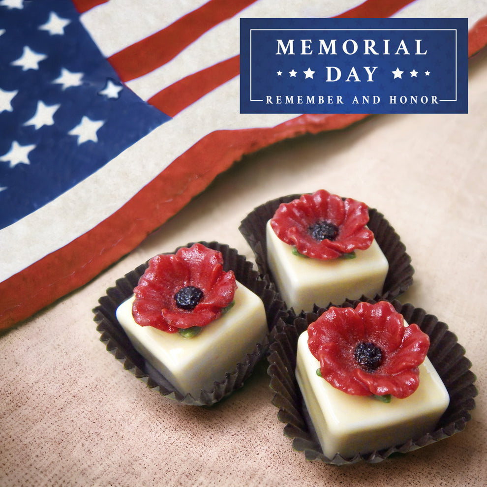 Red Poppy atop a Vanilla Petit Four Chocolate (81-101V) – Hulet Glass